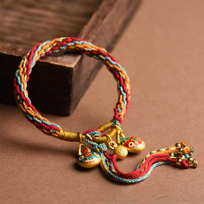 Hand-woven Chinese style cotton rope reincarnation jewelry bracelet ...