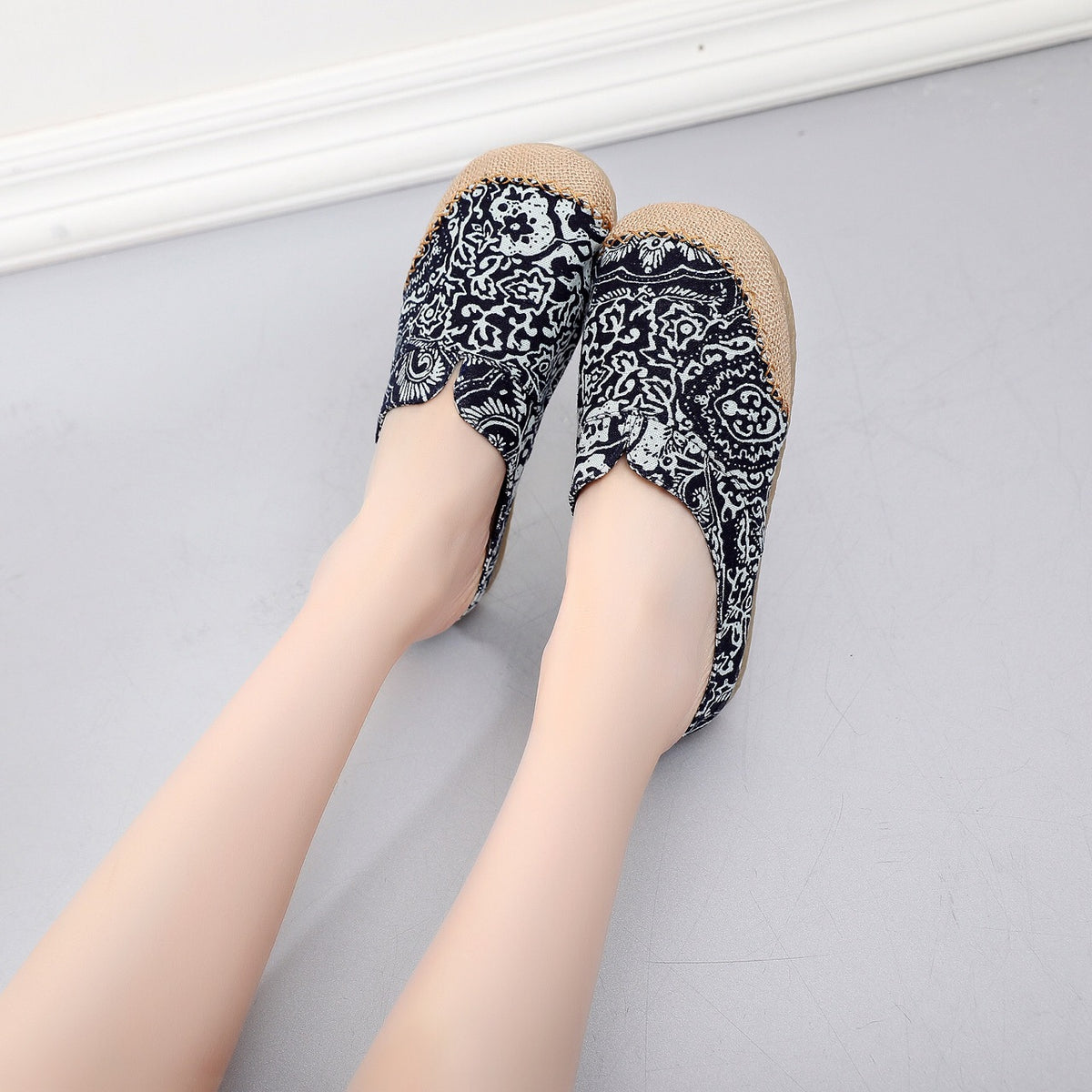 Blue and white slippers, couple bag, linen, Yunnan ethnic style ...