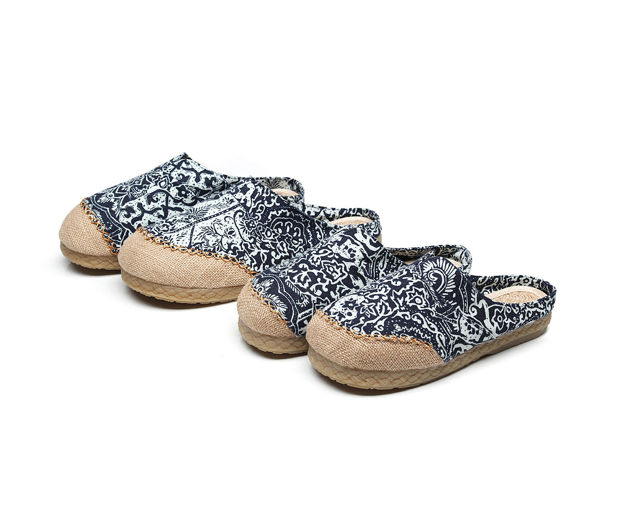 Blue and white slippers, couple bag, linen, Yunnan ethnic style ...