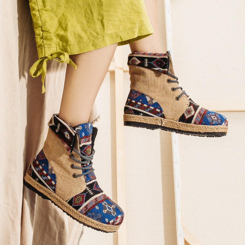 2022 Autumn Old Beijing High top Linen Women's Cloth Shoes Embroidered ...