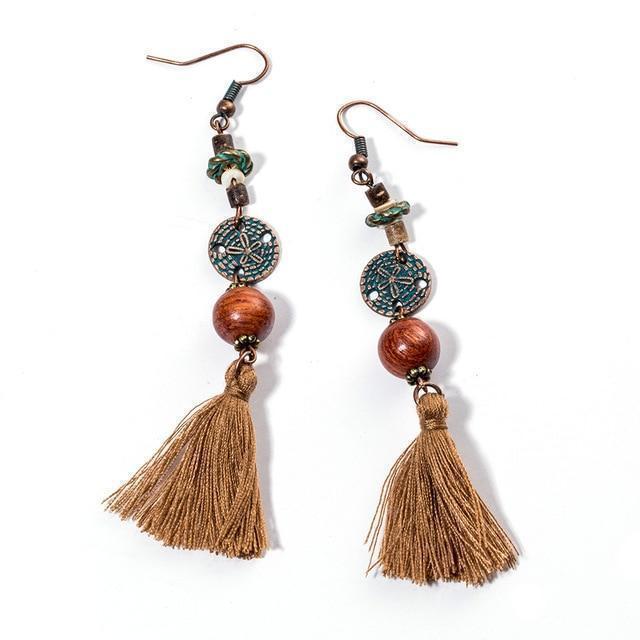 Antique Vintage Bohemian Ethnic Tassel Fringe Leaf Stones Earrings ...